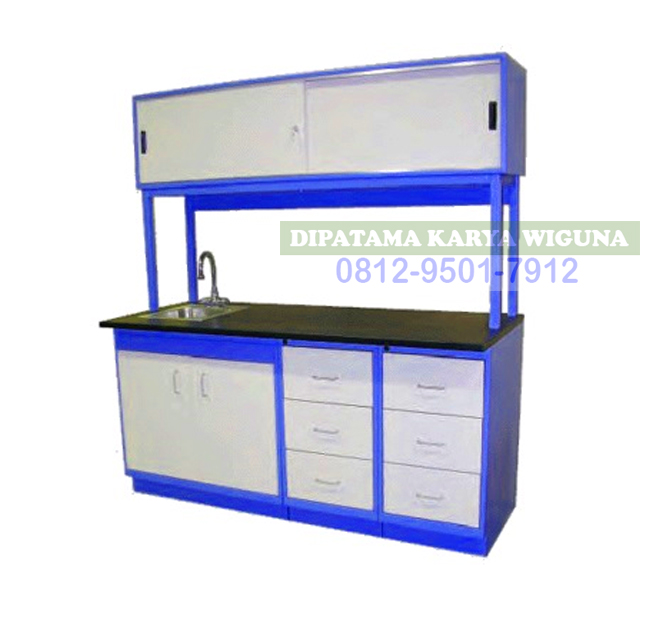 Meja Laboratorium / WALL BENCH WITH HANGING CABINET STEEL | dipatama